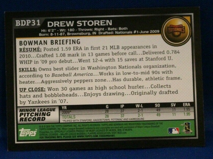 2010 (Nationals) Bowman Draft Drew Storen Baseball Card #BDP31 | eBay