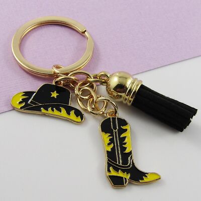 Enamel Cowgirl Hat & Boot Tassel Charm Keychain 89mm | eBay Australia