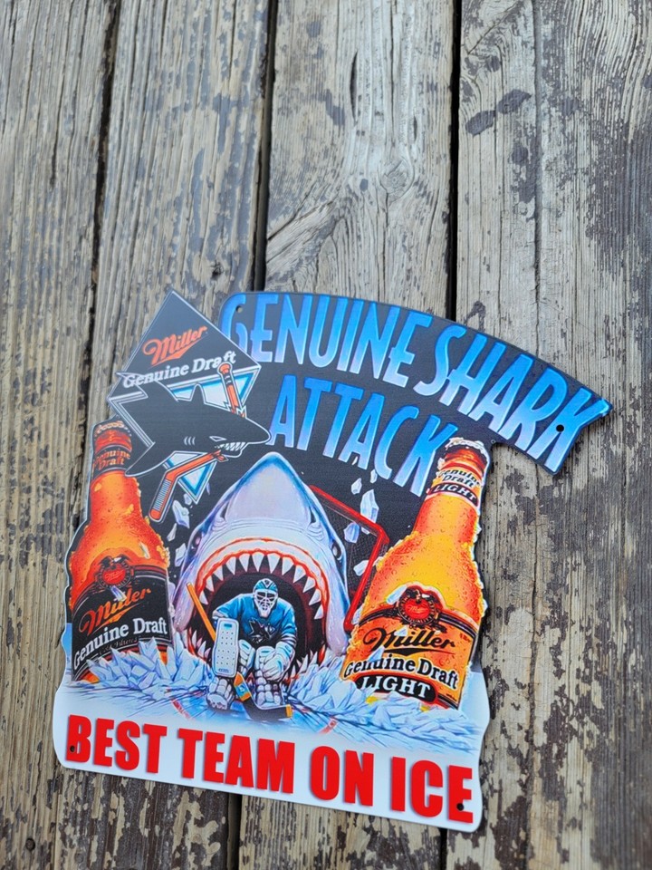 Vintage Style SHARK ATTACK , Miller Draft, Metal Beer Sign Mancave Bar ...