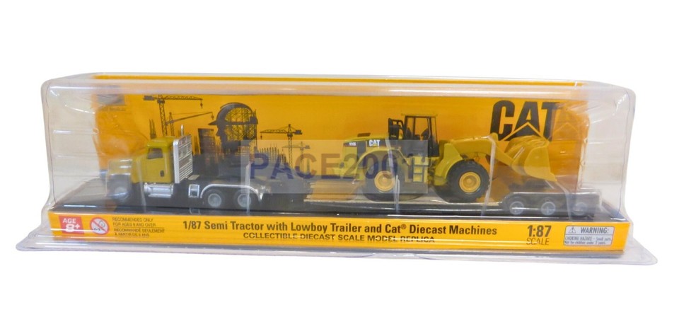 1/87th Scale CAT CT681 Day Cab Tractor + Lowboy Trailer and Cat 950G ...
