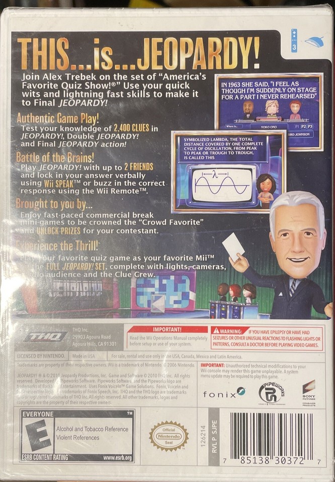 NINTENDO WII Jeopardy GAME SHOW VIDEO GAME *** NEW FACTORY SEALED ...