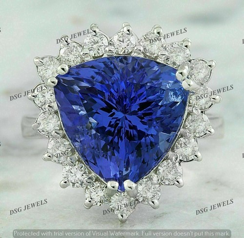 5Ct Trillion Cut Lab Created Tanzanite Halo Engagement Ring 925 ...
