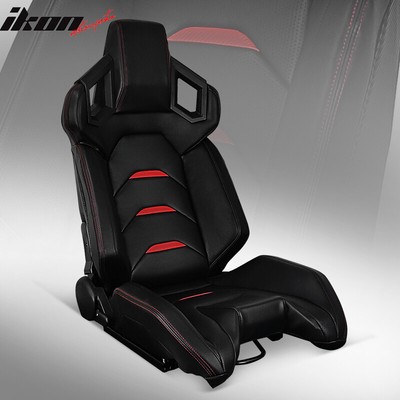 Universal Reclinable Racing Seats Left Side Dual Sliders Black + Red PU ...