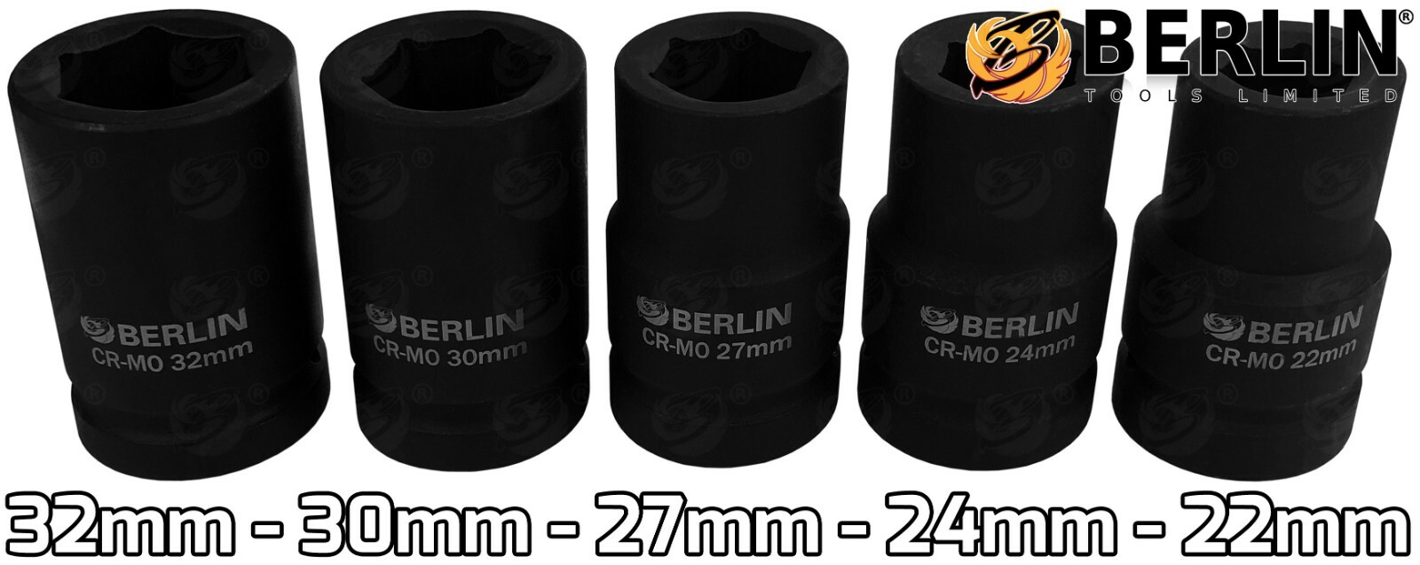 BERLIN 1" Inch DRIVE DEEP IMPACT Socket Set 22-50mm HGV Long Reach ...