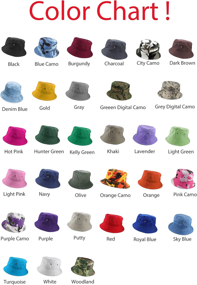 Solid Color 100% Cotton Bucket Hat for Women and Men Packable Travel ...