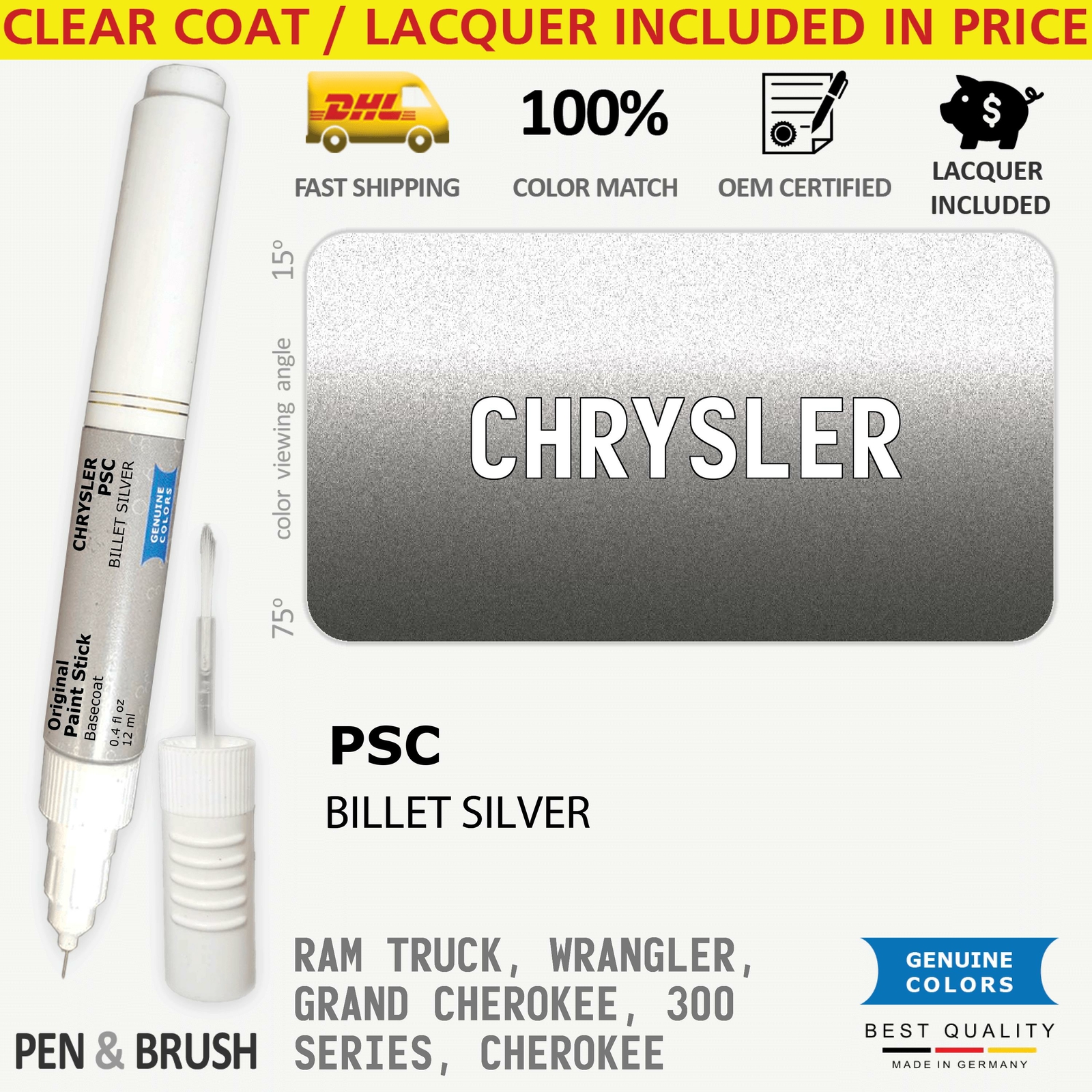 PSC Touch Up Paint for Chrysler Silver RAM TRUCK WRANGLER GRAND ...