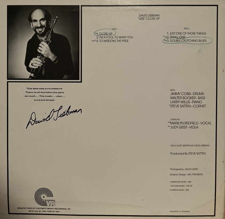 David Liebman “Lieb” Close Up Used Very Good Vinyl | eBay