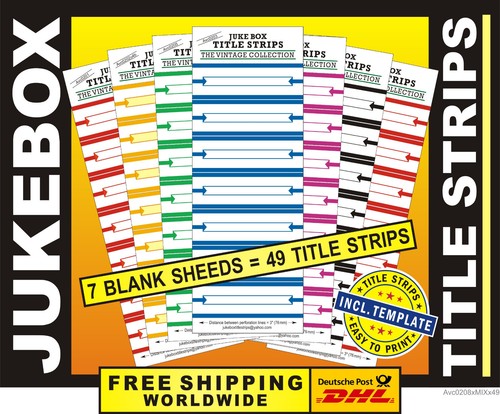 U2Avc0208) ⭐ 49 Jukebox TITLE STRIPS "COLOR MIX" ⭐ BLANK SHEETS ...