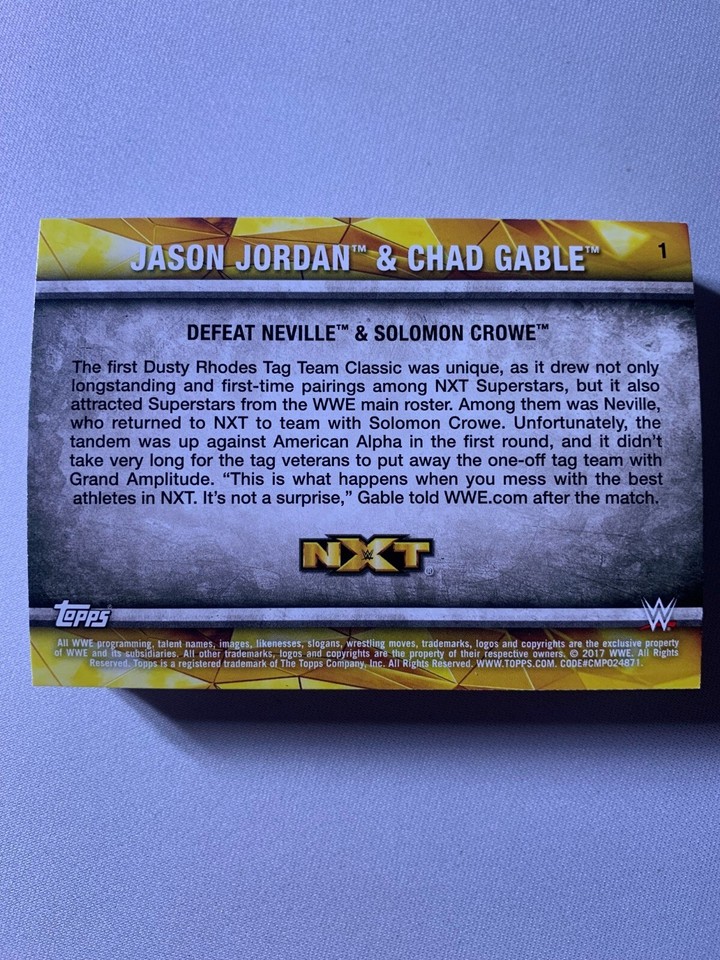 Jason Jordan & Chad Gable 2017 Topps WWE NXT Matches & Moments #1 | eBay