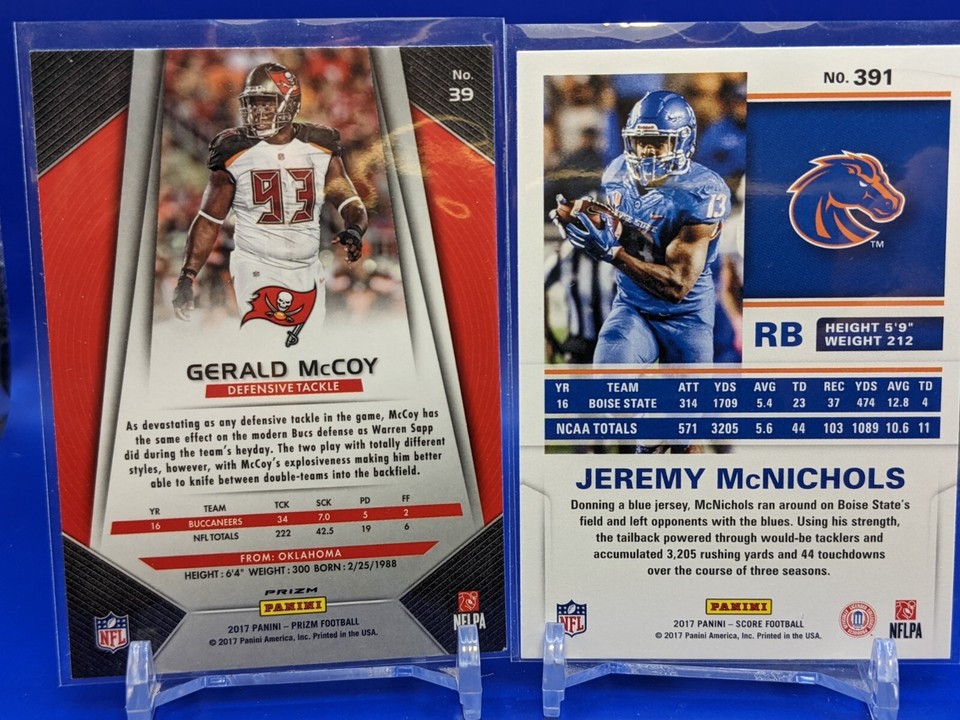 Jeremy McNichols Rookie 2017 Panini Score + Gerald McCoy Prizm SP VET ...