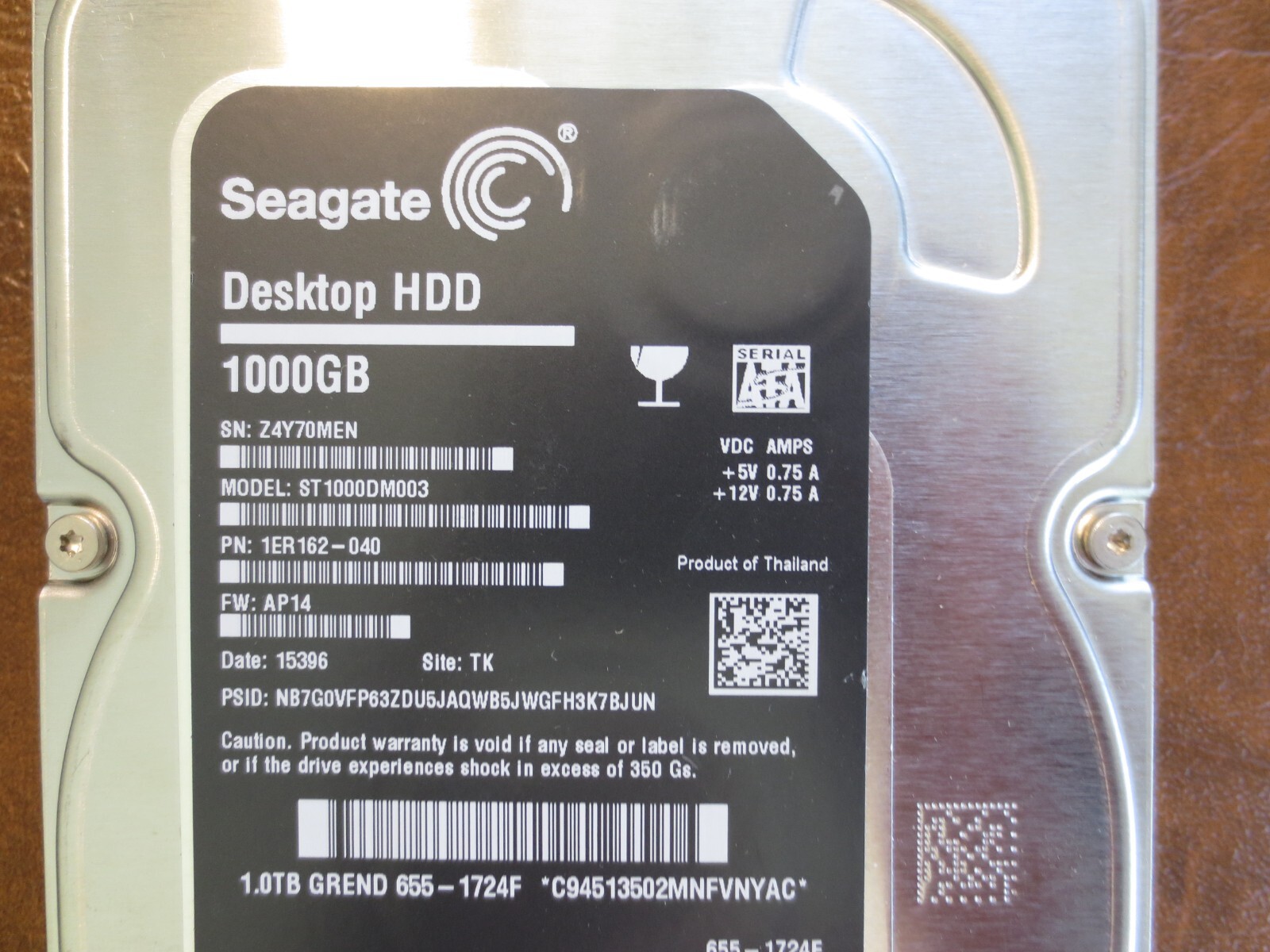 Seagate ST1000DM003 1ER162-040 FW:AP14 TK Apple#655-1724F 1000gb 3.5 ...