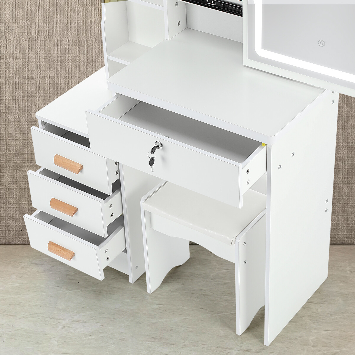 Dressing Table With Drawers Mirror Stool Set Makeup Desk Vanity Table ...