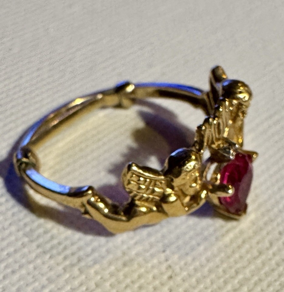 10K Gold Heart Angel Ruby Ring, Size 6 MOM Vintage | eBay