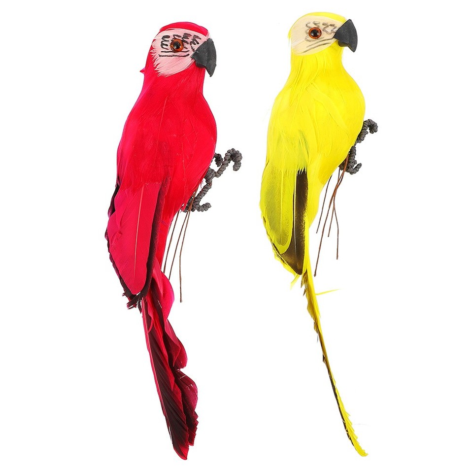 2Pcs Artificial Birds Simulation Parrot Ornaments Foams Feathered ...