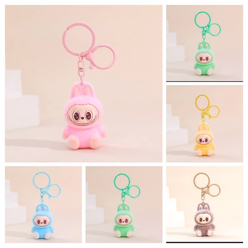 Sitting Labubu Doll Keychain - Fluffy Pvc Ornament for Bags, Phones ...