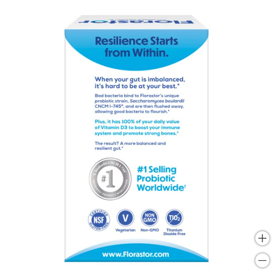 Florastor Daily Probiotic + Vitamin D3 120 Ct. Exp 06/2027 Vegetarian ...