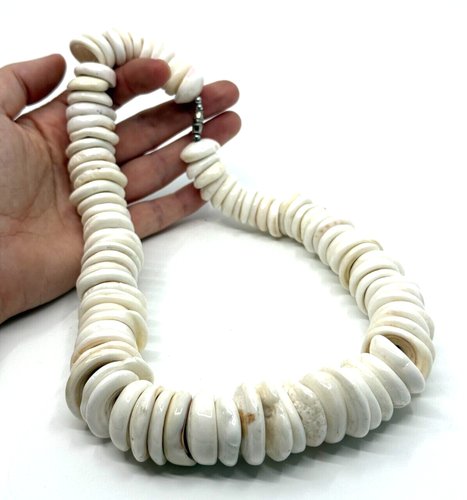 Vintage Huge Graduated Puka Shell Lei Necklace Hawaii White Estate (B ...