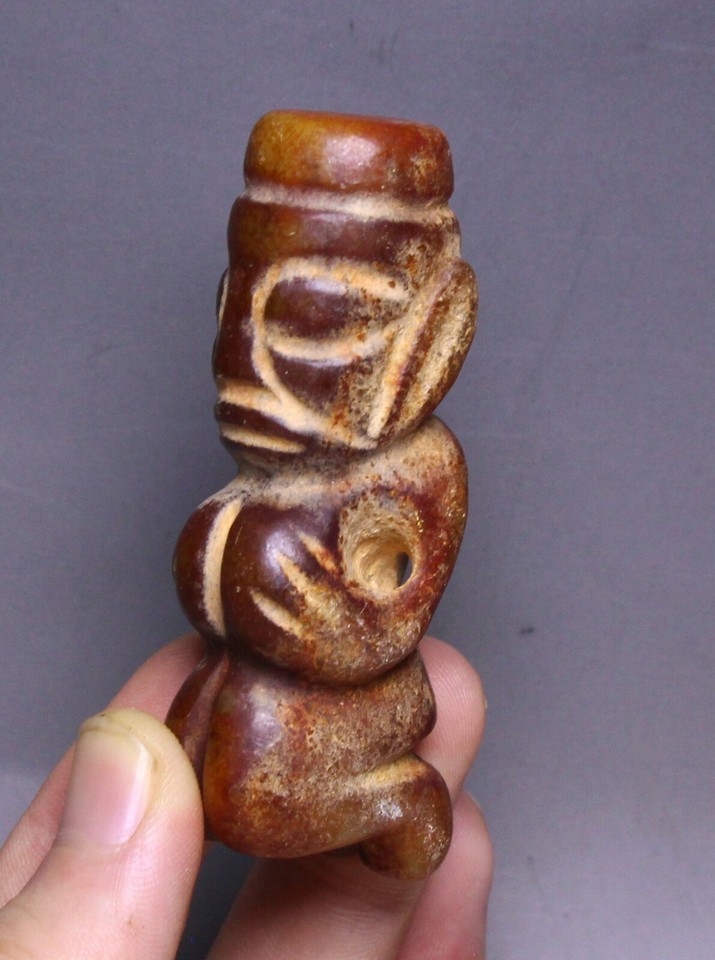 7CM China Hongshan Culture Old Jade Carve Primitive Man People Statue ...