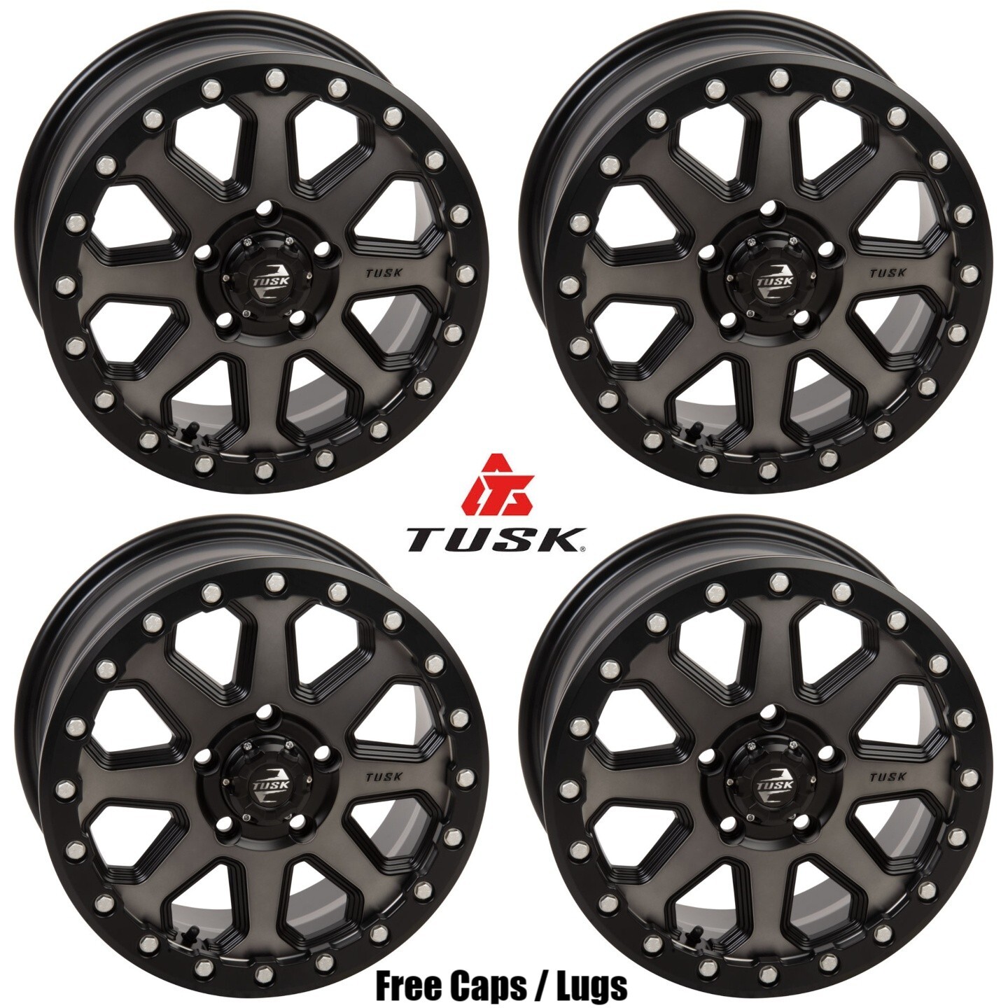 Tusk Uinta Gunmetal Beadlock Wheels Rims 15x7 6+1 Polaris RZR Pro R ...