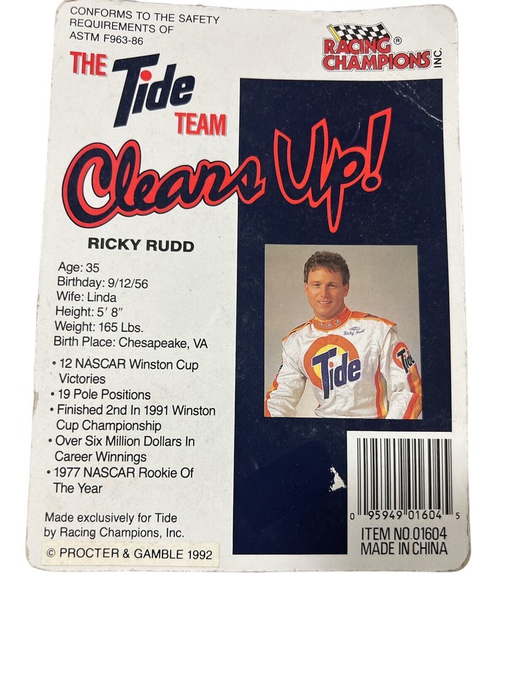 Ricky Rudd Racing Champions 1992 Collector's Edition Tide Racing Team ...