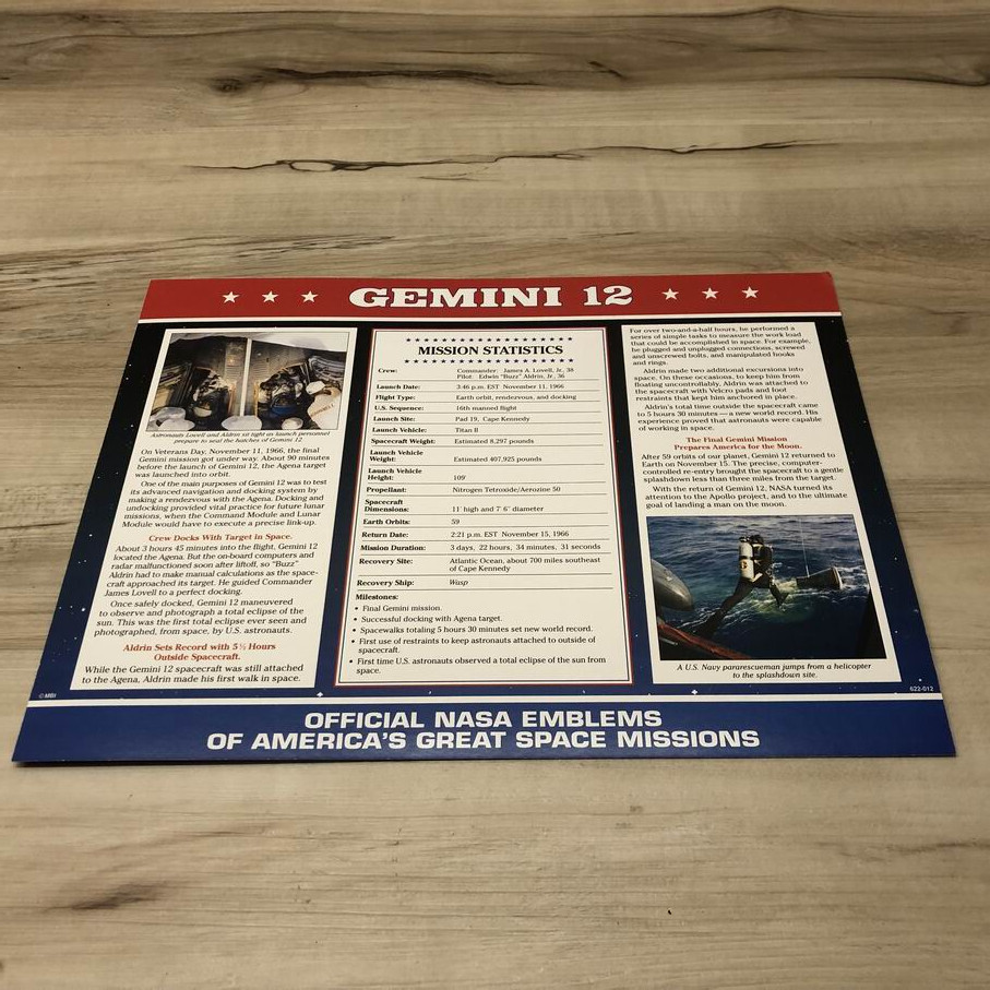 Vintage Official NASA Emblem Patch GEMINI 12 With Mission Data Card | eBay