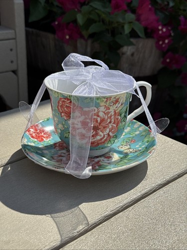 Kent Pottery Ashley Tea Cup & Saucer Set 12 oz Porcelain Spring Floral ...