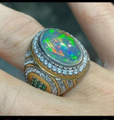 AAA+ Natural Fire Opal Men's Ring, Birthday Gift For Men White Opal ...