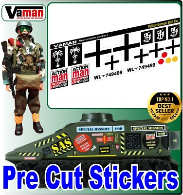 Vaman Vintage action Man 1/6 scale Pre Cut Stickers Palitoy German ...