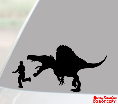 DINOSAUR CHASING GUY Vinyl Decal Sticker Car Window Wall Bumper Running ...