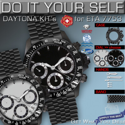 DO IT YOURSELF KIT: 7753 ETA-VALJOUX, DAYTONA, 316L, BLACK PVD COATED ...