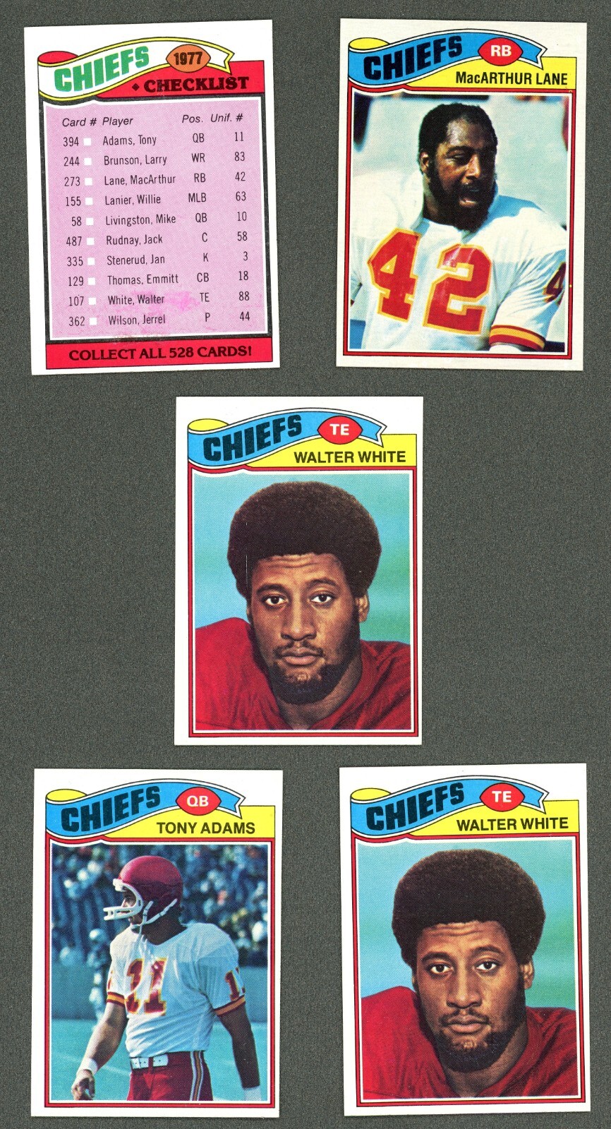 KANSAS CITY CHIEFS 1977 TOPPS - CHECKLIST #212 Included in 5 Card Lot ...