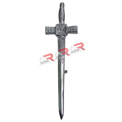 AAR Celtic Sword Board Kilt Pin Chrome Finish 4.5" Highland Kilt Pins ...