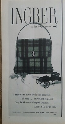 1958 women's Ingber blanket plaid handbag purse trapeze shape vintage ...
