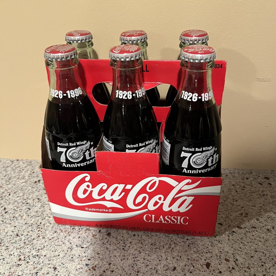 Vintage-Detroit Red Wings 70th Anniversary Coca Cola 6 pk glass bottles ...