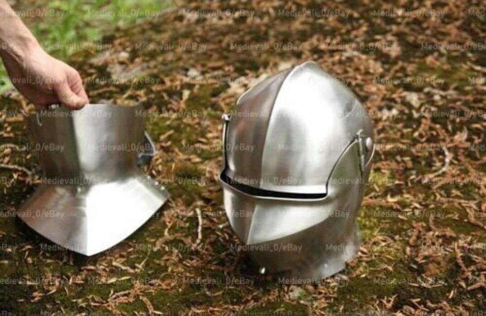 18GA Steel Medieval Closed Armet Helmet Medieval German Sallet Helmet W ...