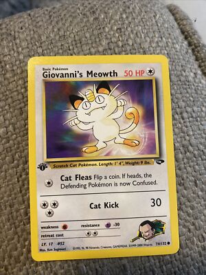 1x 1st Edition Giovanni's Meowth 74/132 Gym Challenge Pokemon Card ...