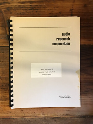 Audio Research Model M300 MKII Tube Amplifier Owners Manual *Original ...