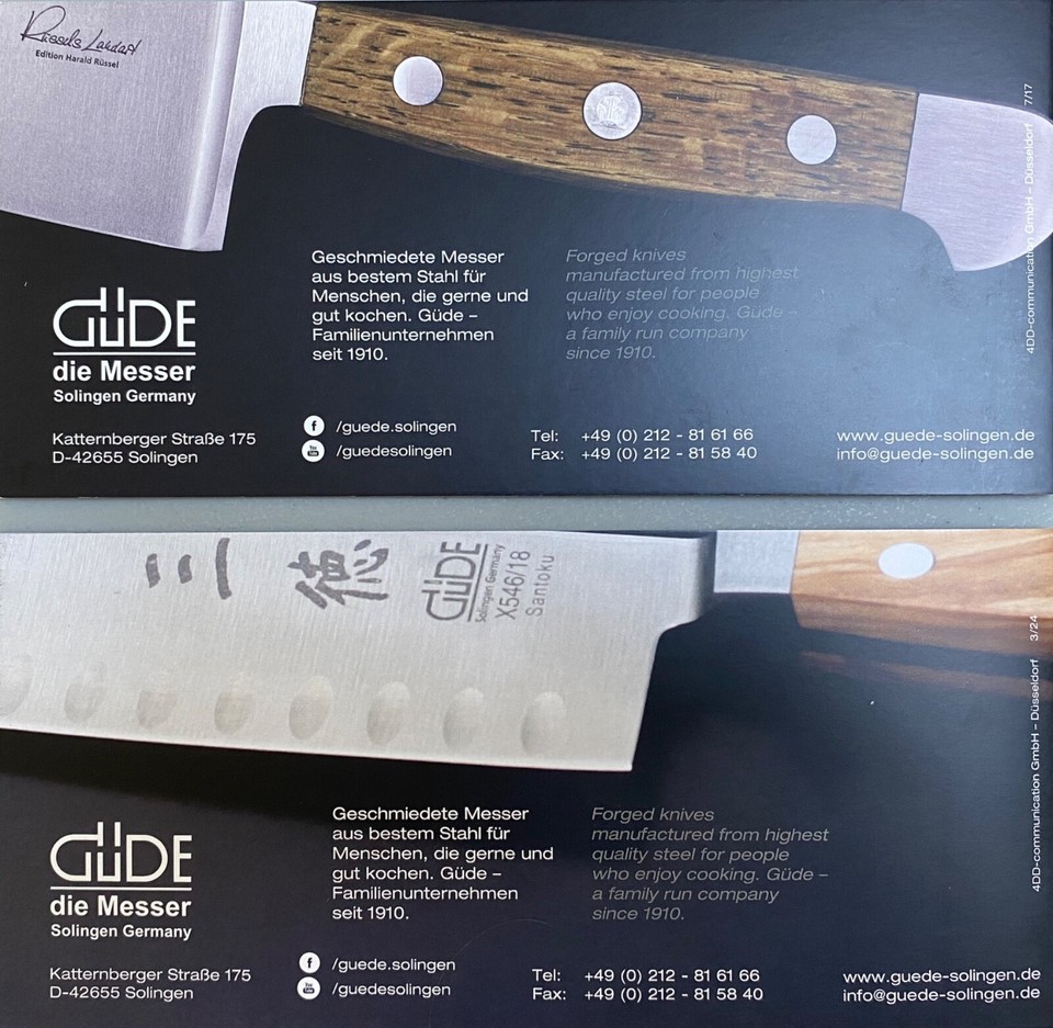 Advertisement - 2 Brochures for Kitchen KNIVES by GUDE, Solingen ...