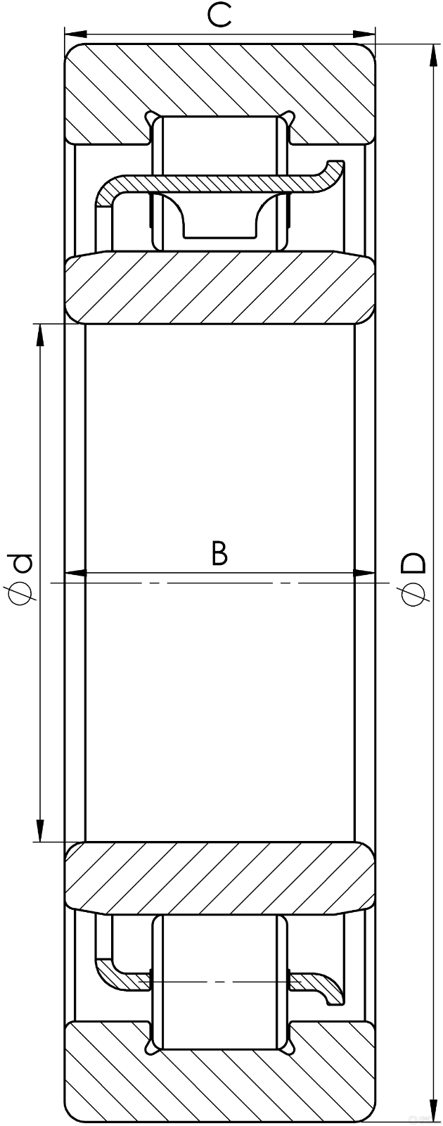 Cylindrical roller bearing single row NU205-S ECJ WJ steel cage ...