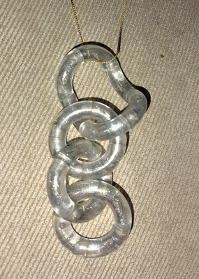 VINTAGE LGE LUCITE CLEAR CHAIN LINKS ON GOLD PLATED FINE CHAIN NECKLACE ...