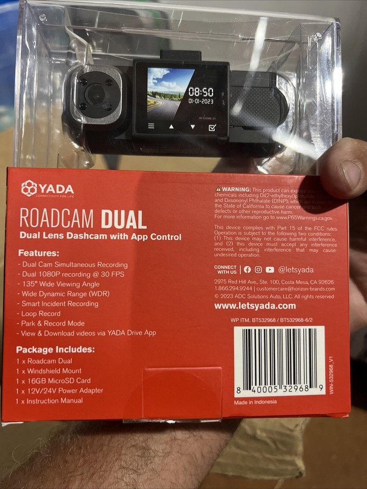 Yada BT532968 Dual Roadcam, Front and Rear 1080P, Dash Camera w/ Smart ...
