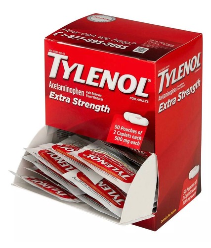 Tylenol Extra Strength Travel/Single Dose 2 Caplets/Packet, 50-Pack 100 ...