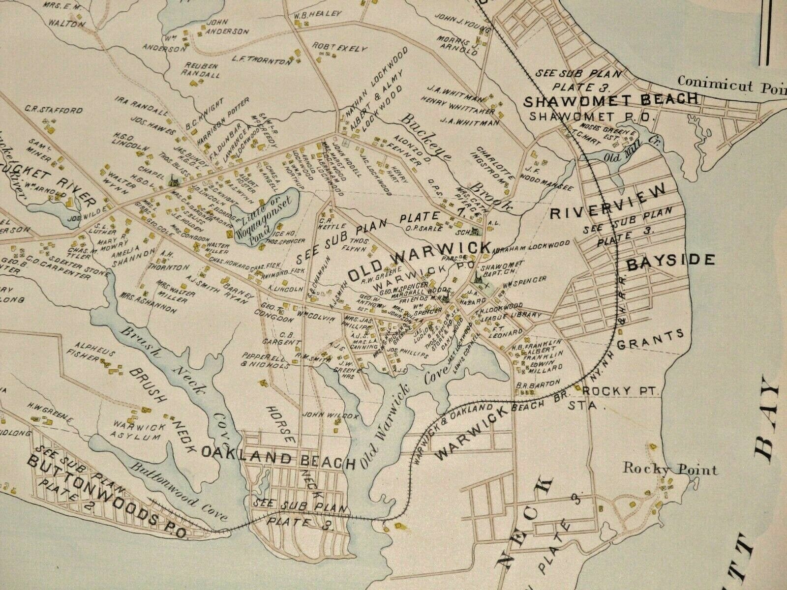 1895 WARWICK, RI., MAP REMOVED FROM THE EVERTS & RICHARDS ATLAS OF 1895 ...