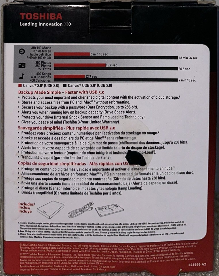 Toshiba Canvio 3.0z Hard Drive 500 GB Capacity Compatible w/PC & MAC ...