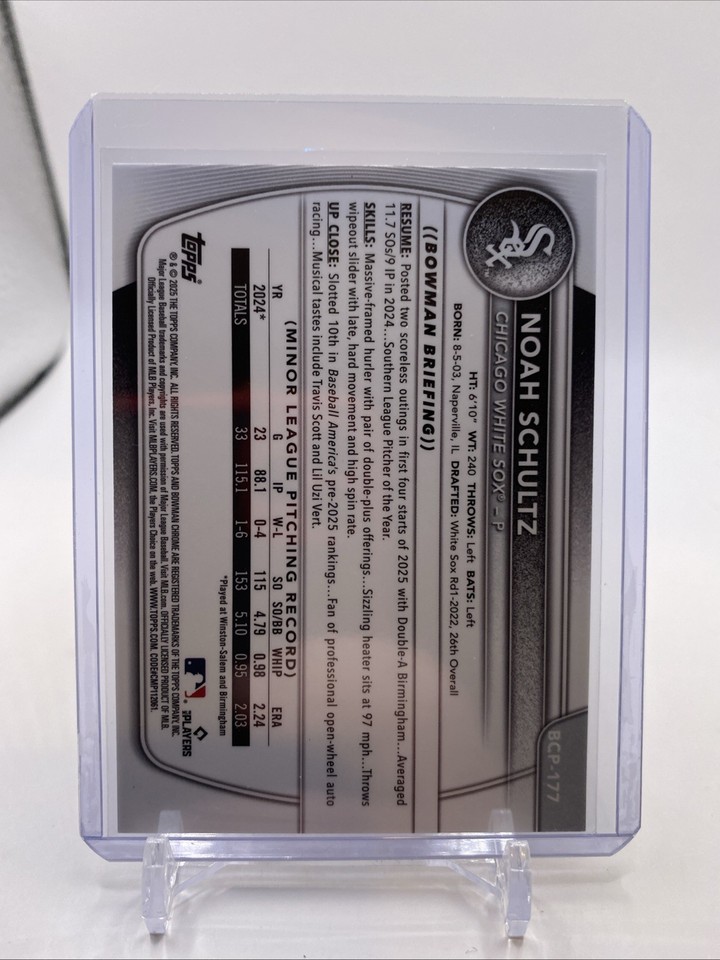 NOAH SCHULTZ 2025 BOWMAN CHROME PURPLE GEOMETRIC WHITE SOX /250 Chicago ...