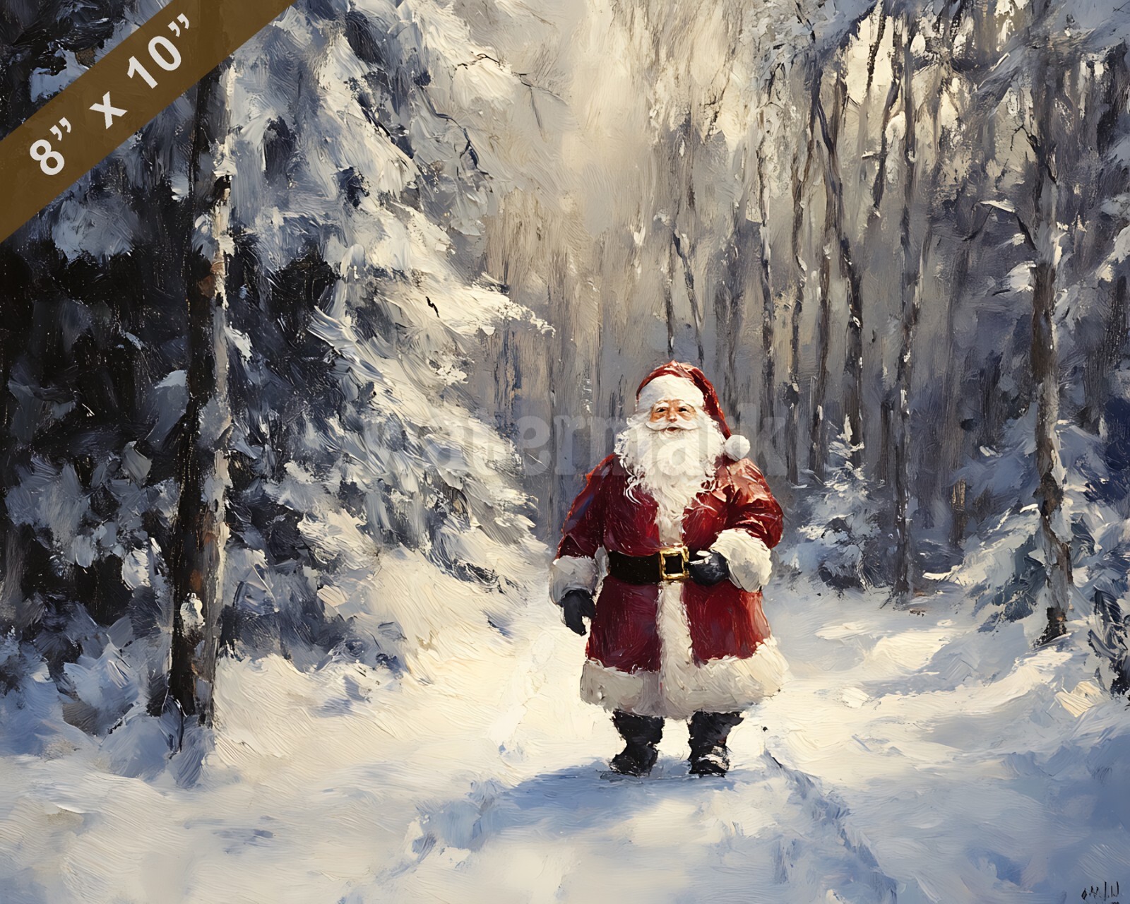 Santa Claus in a snowy forest oil painting 8x10 Print | eBay