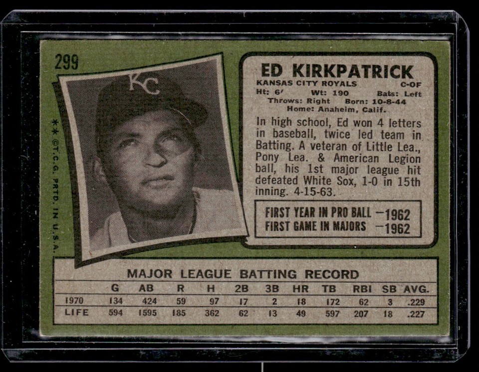 1971 Topps Ed Kirkpatrick Kansas City Royals #299 | eBay