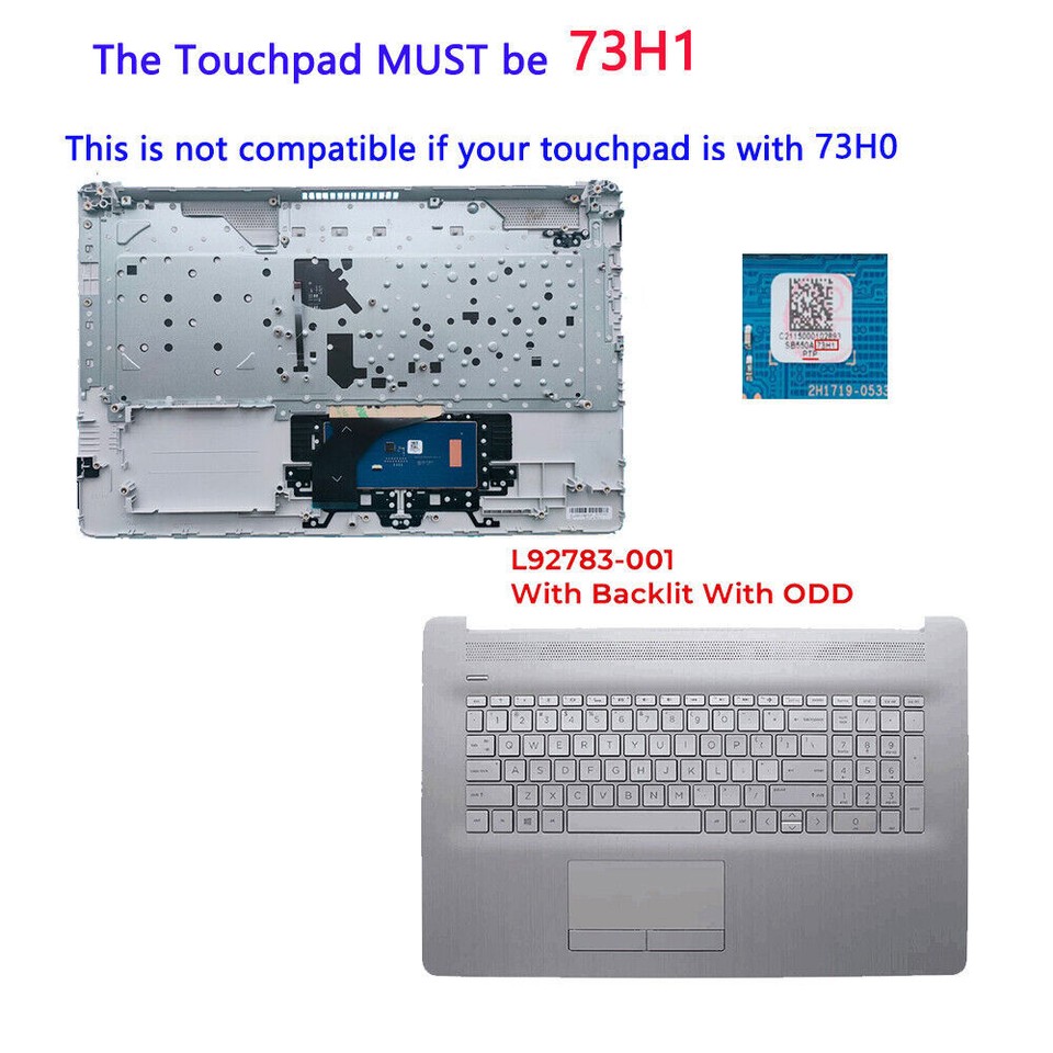New For HP 17-BY 17-CA Palmrest Non-Backlit Keyboard PTP Touchpad ODD ...