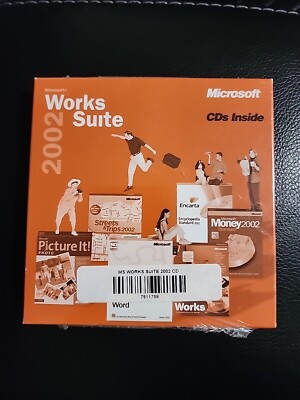 Microsoft WORKS SUITE 2002 CD Disc Product Key Word Encarta Money NOS ...