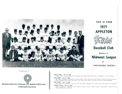 1971 APPLETON FOXES 8.5X11 TEAM PHOTO GOSSAGE DOWNING DENT HAIRSTON ...